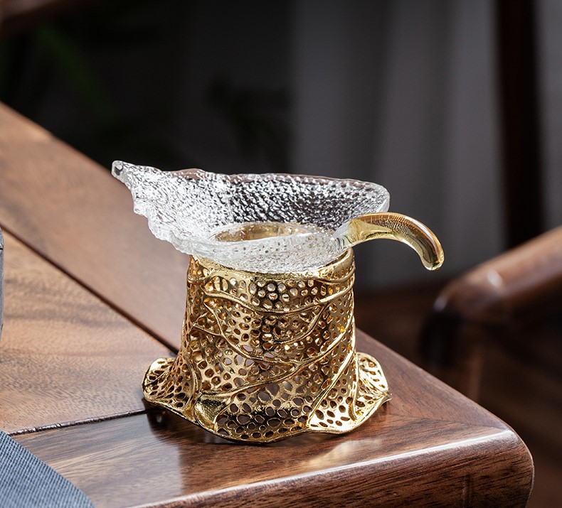 Leaf-Shaped Glass Tea Strainer with Golden Base | Aesthetic Decor Shop
