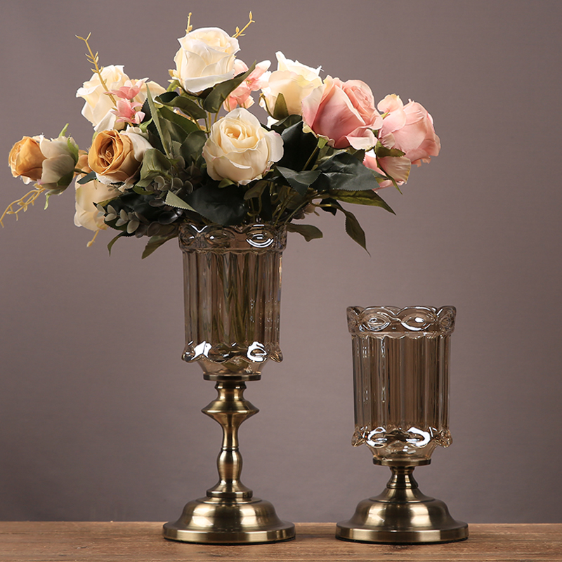 Amber Glass Goblets with Bronze Base | Aesthetic Decor Shop