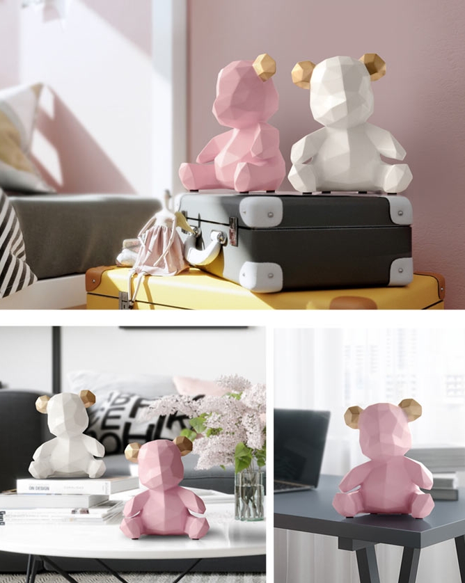 Geometric Texture Resin Teddy Bear Piggybank | Aesthetic Decor Shop