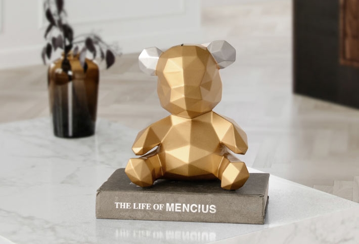 Geometric Texture Resin Teddy Bear Piggybank | Aesthetic Decor Shop
