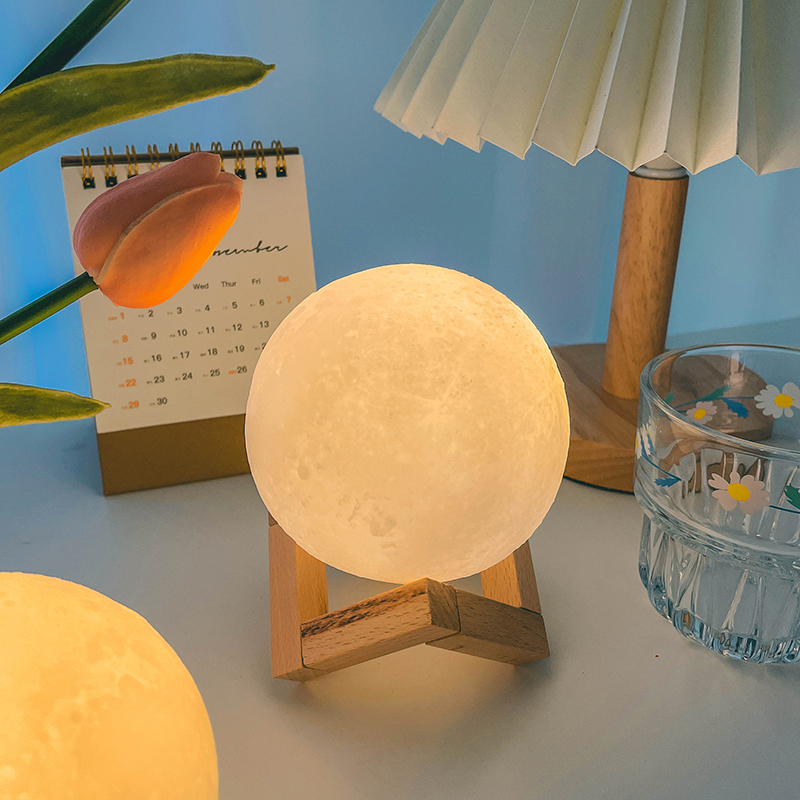 Lifelike Moon Lamp with Wooden Base | Aesthetic Decor Shop