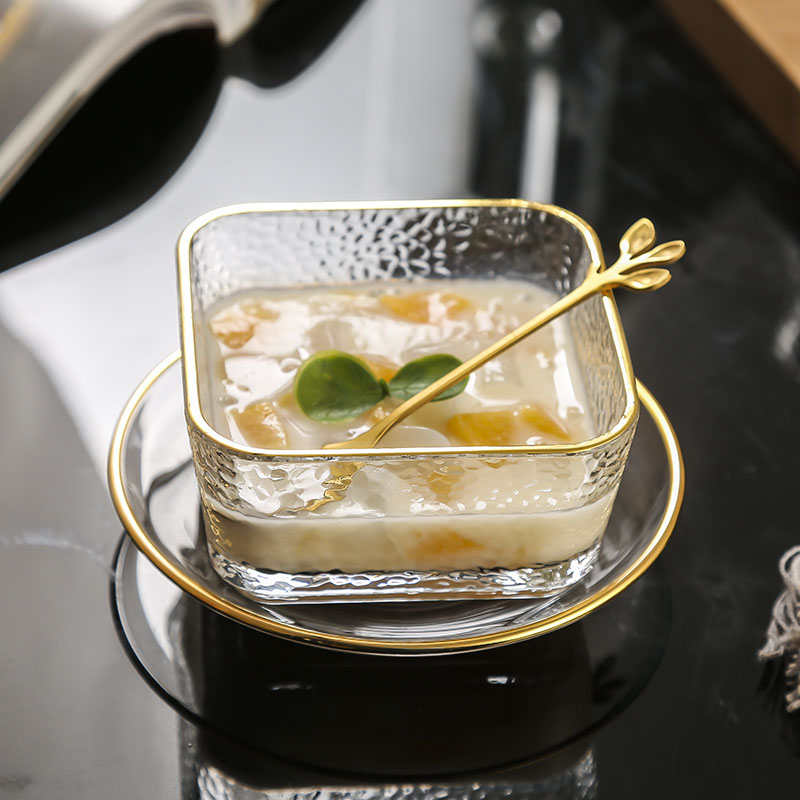 Water Textured Glass Dishes with Gold Rim | Aesthetic Decor Shop