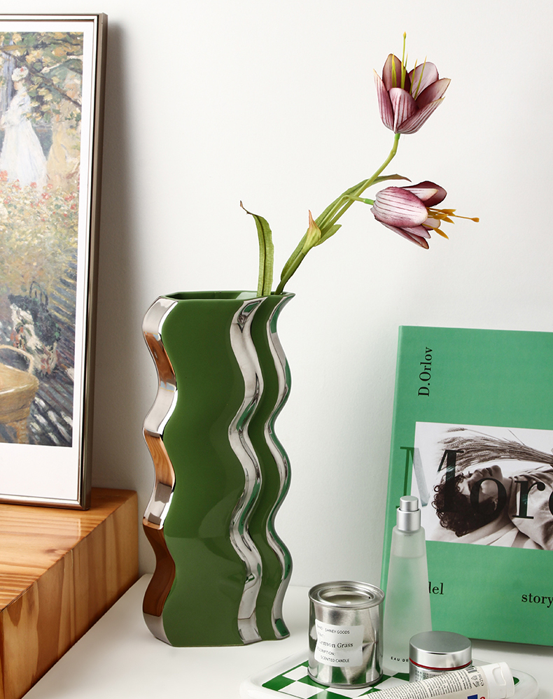 Wavy Ceramic Vases with Silver Accents | Aesthetic Decor Shop