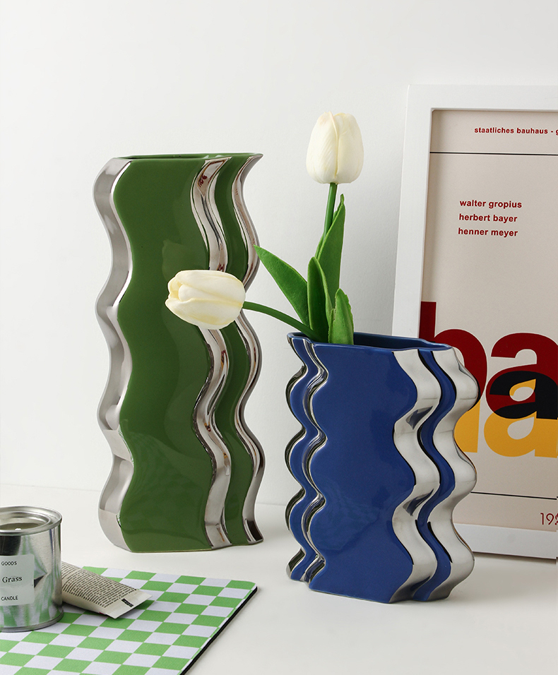 Wavy Ceramic Vases with Silver Accents | Aesthetic Decor Shop