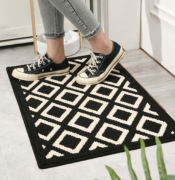 Black and White Rug with Harlequin Pattern | Aesthetic Decor Shop