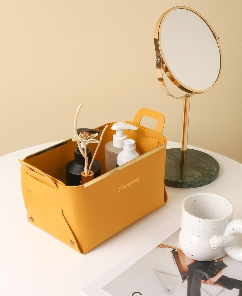 Foldable Leather Storage Caddy | Aesthetic Decor Shop