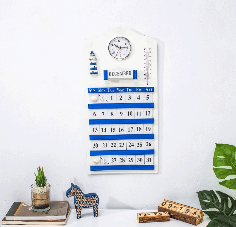 Wooden Ocean-Themed Wall-Hanged Calendar | Aesthetic Decor Shop