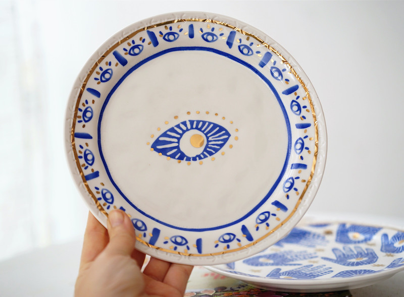 Blue Evil Eye Ceramic Dinner Plates | Aesthetic Decor Shop
