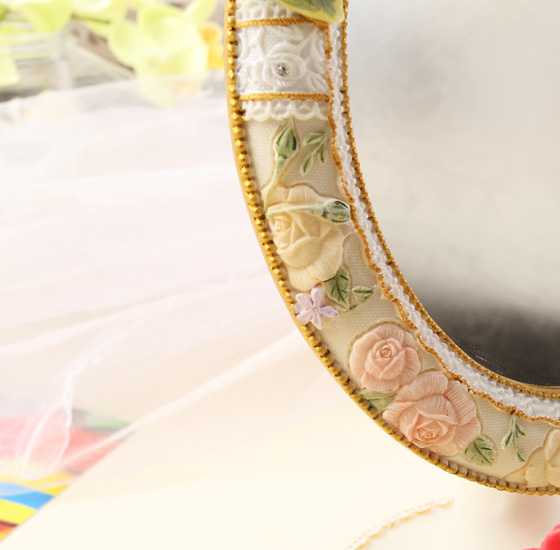 Vintage Floral Lace and Roses Oval Table Mirror | Aesthetic Decor Shop