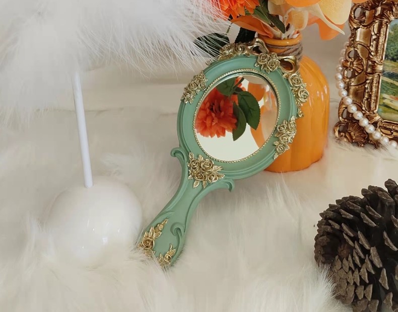 Oval-Shaped Hand Mirror with Gold Embellishment | Aesthetic Decor Shop