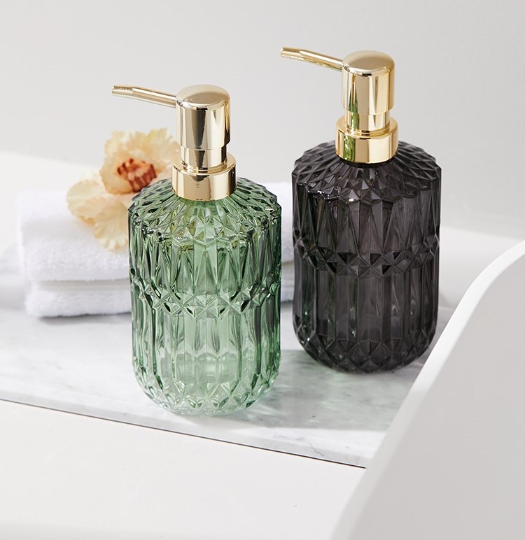 Patterned Glass Pump Bottle | Aesthetic Decor Shop