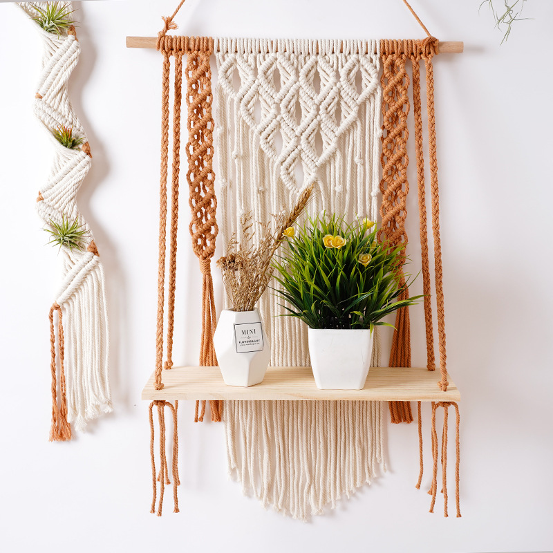 White and Brown Macrame Single Wall Hanging Shelf | Aesthetic Decor Shop