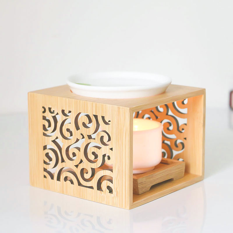 Wooden Cube with Round Pattern Oil Burner | Aesthetic Decor Shop